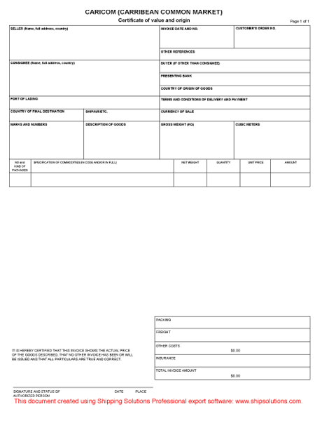 CARICOM Invoice