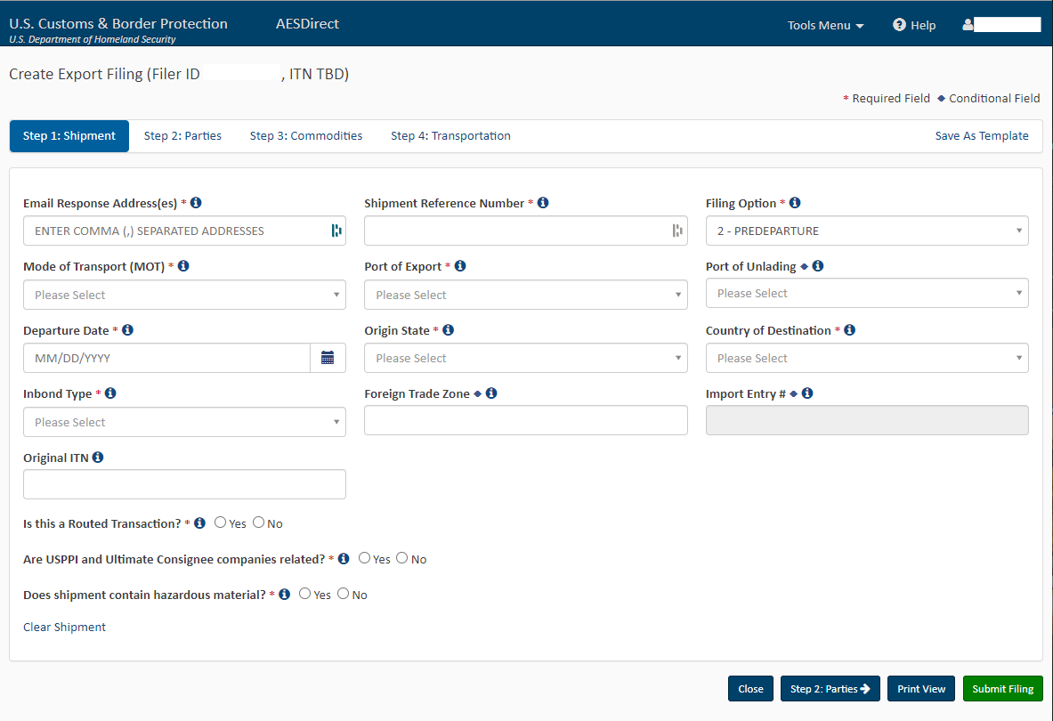 Automated Export System (AES) Data Fields On the ACE Portal