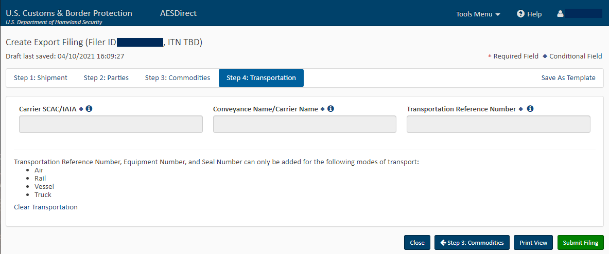 Automated Export System (AES) Data Fields On the ACE Portal