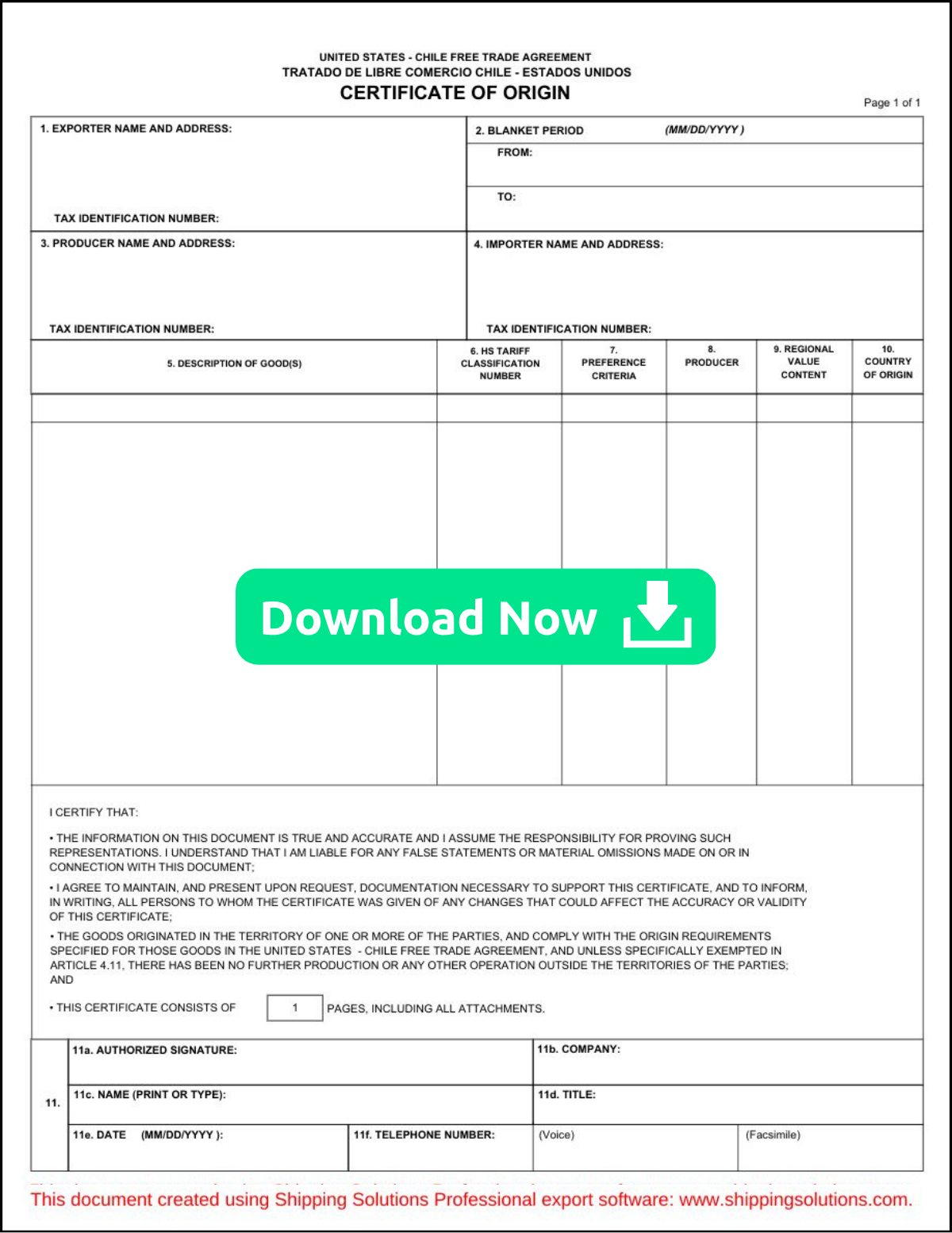 Certificate of Origin Download - Free